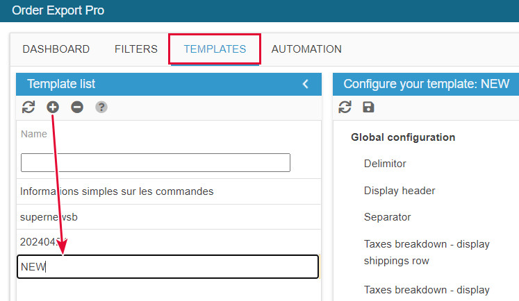 How to create an order export template? prestashop